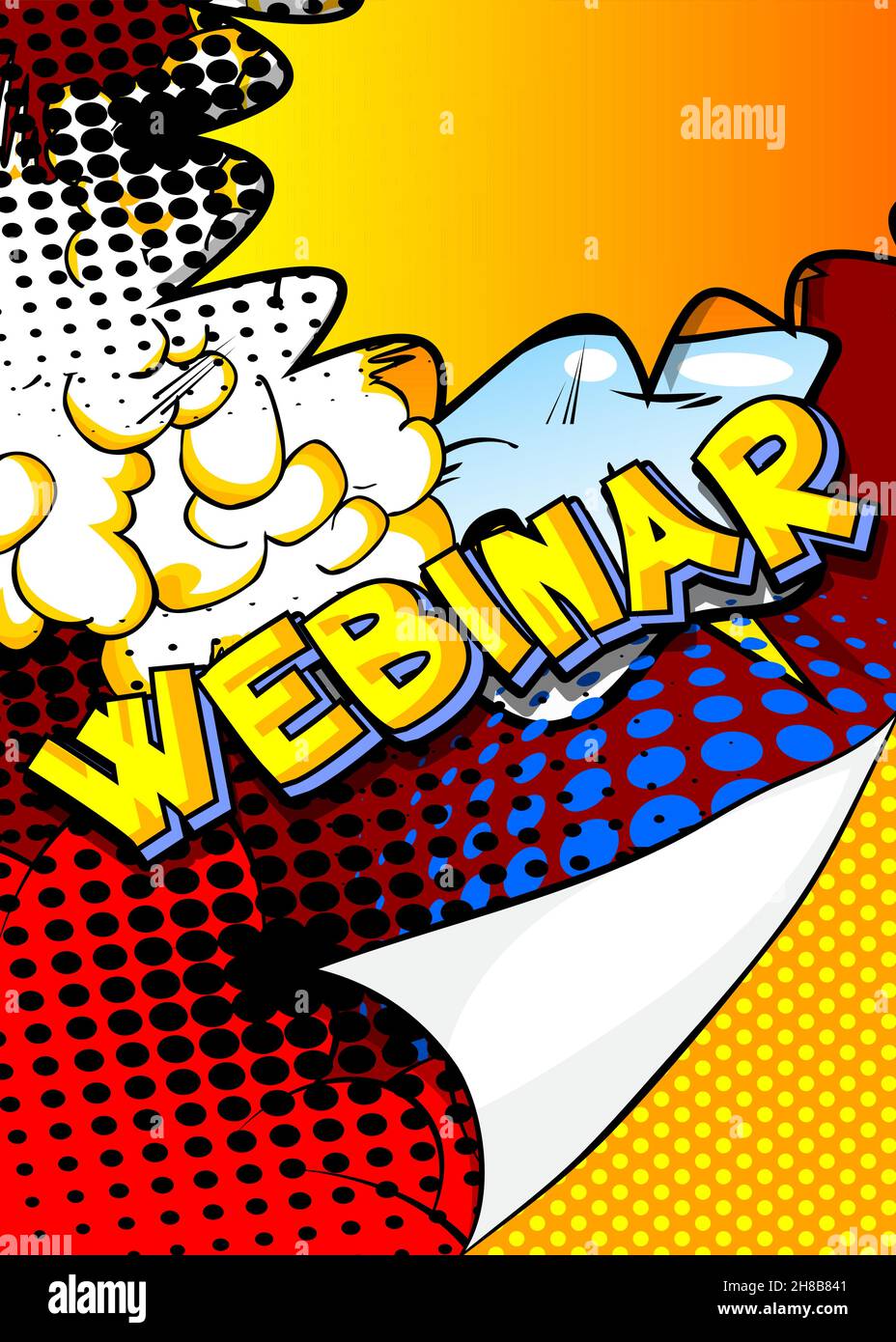 Webinar. Comic book word text on abstract comics background. Retro pop ...