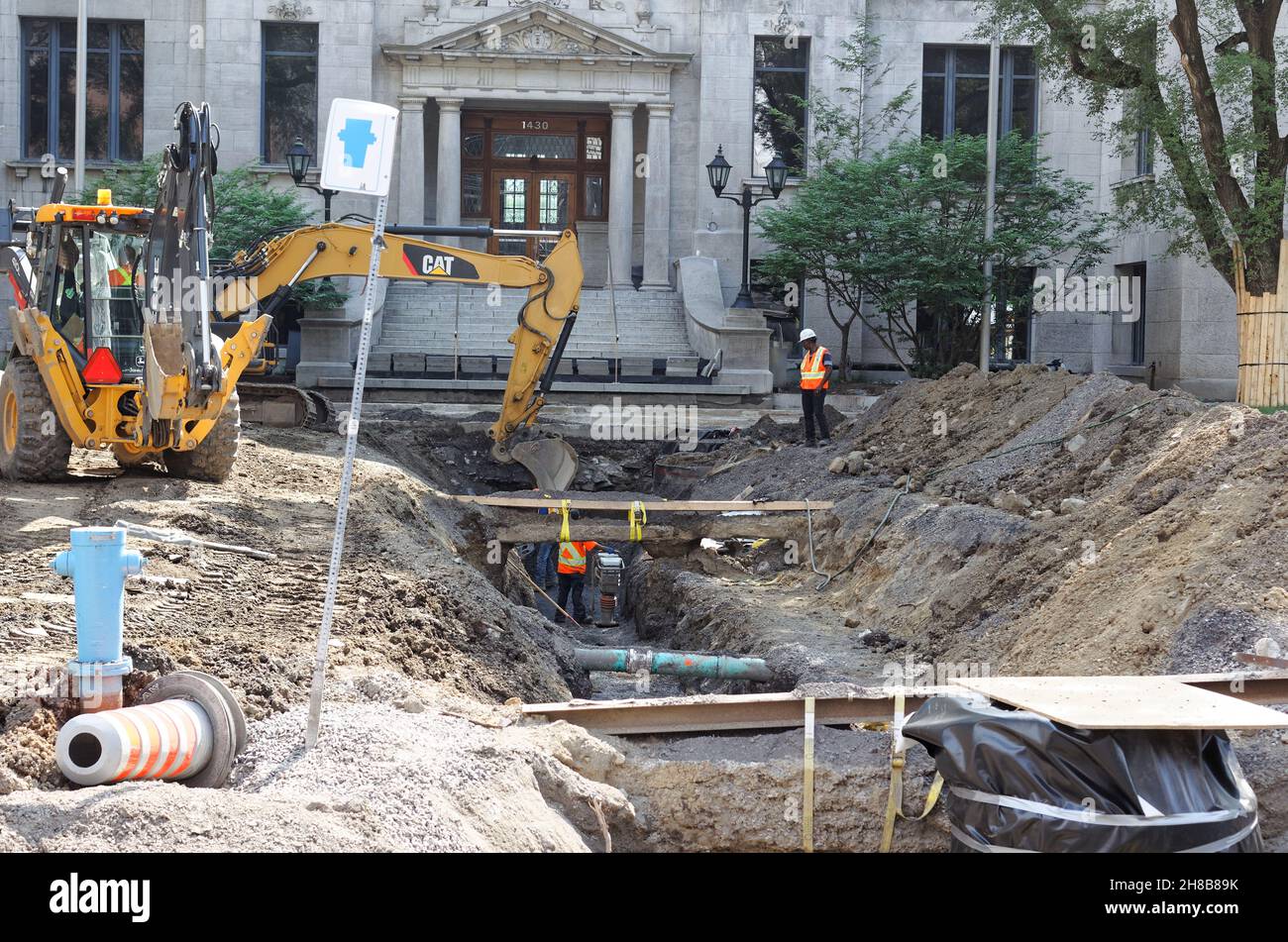 Infrastructure work being done in downtown Montreal. Quebec,Canada ...