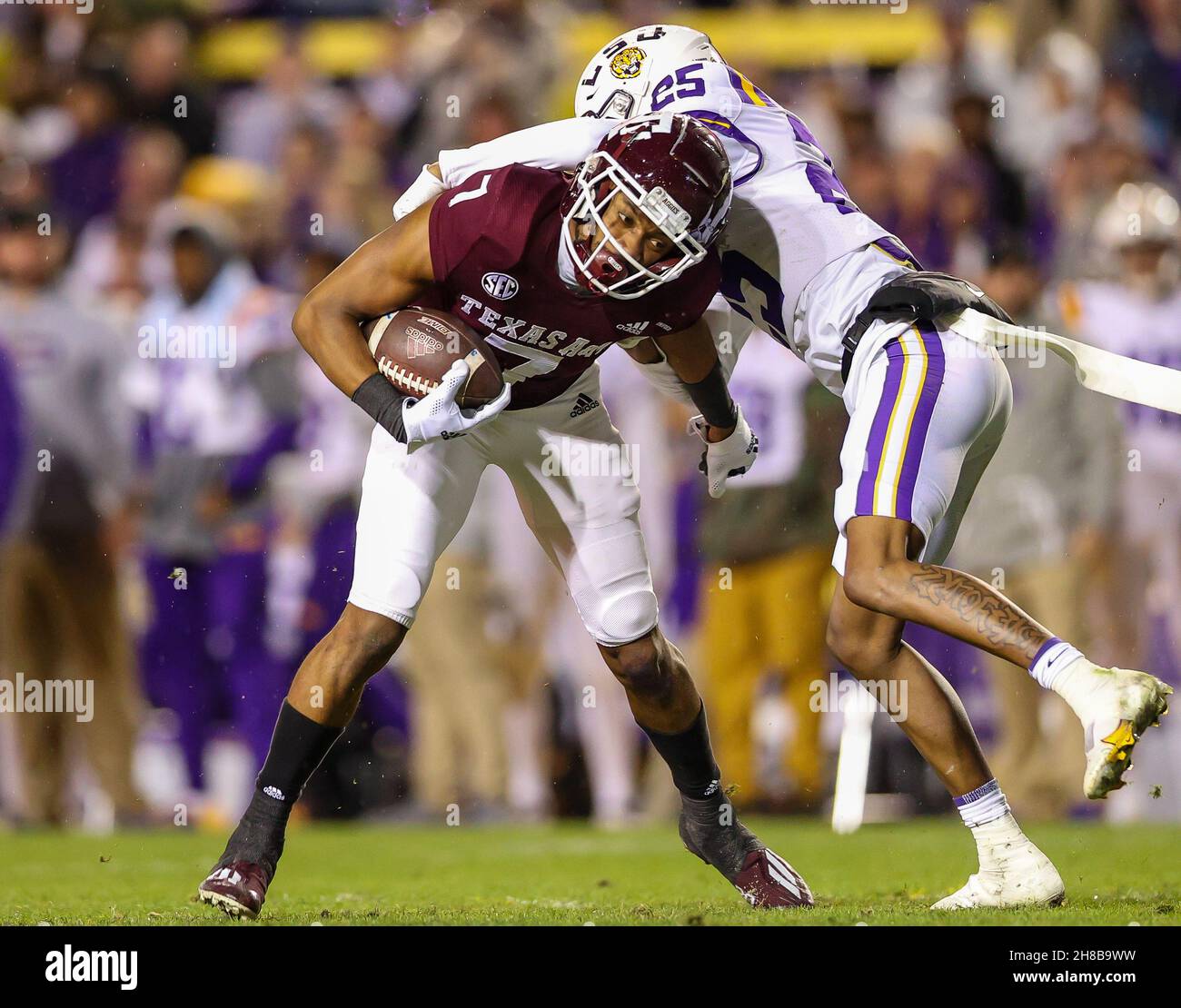 Baton Rouge, LA, USA. 27th Nov, 2021. Texas A&M WR Moose Muhammad III ...