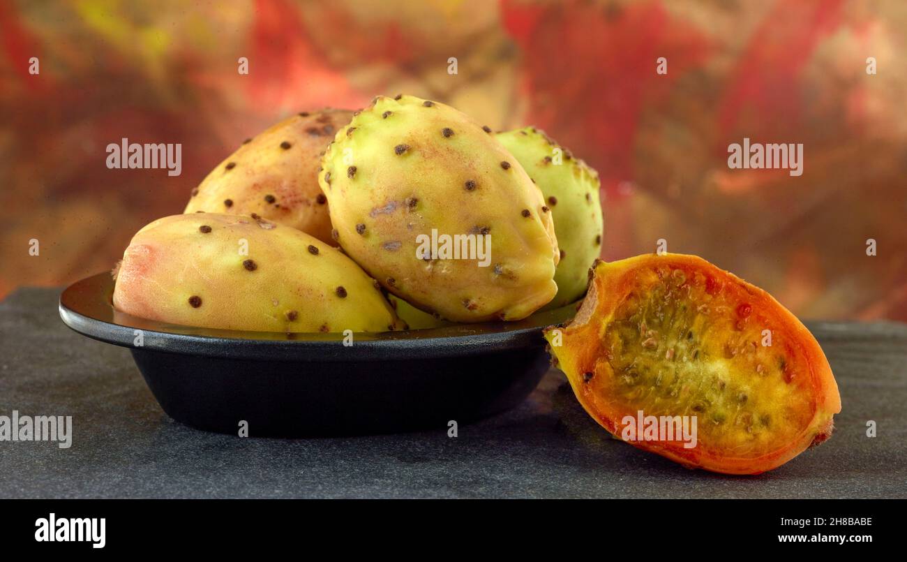 Delicious and colourful Prickly Pear Fruit close up still-life, high ...