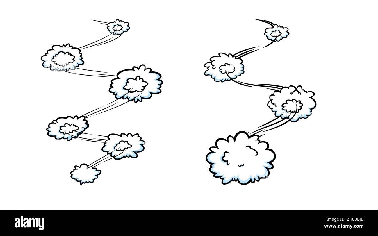 Comic speed effect with clouds. Comic clouds with motion trail lines ...