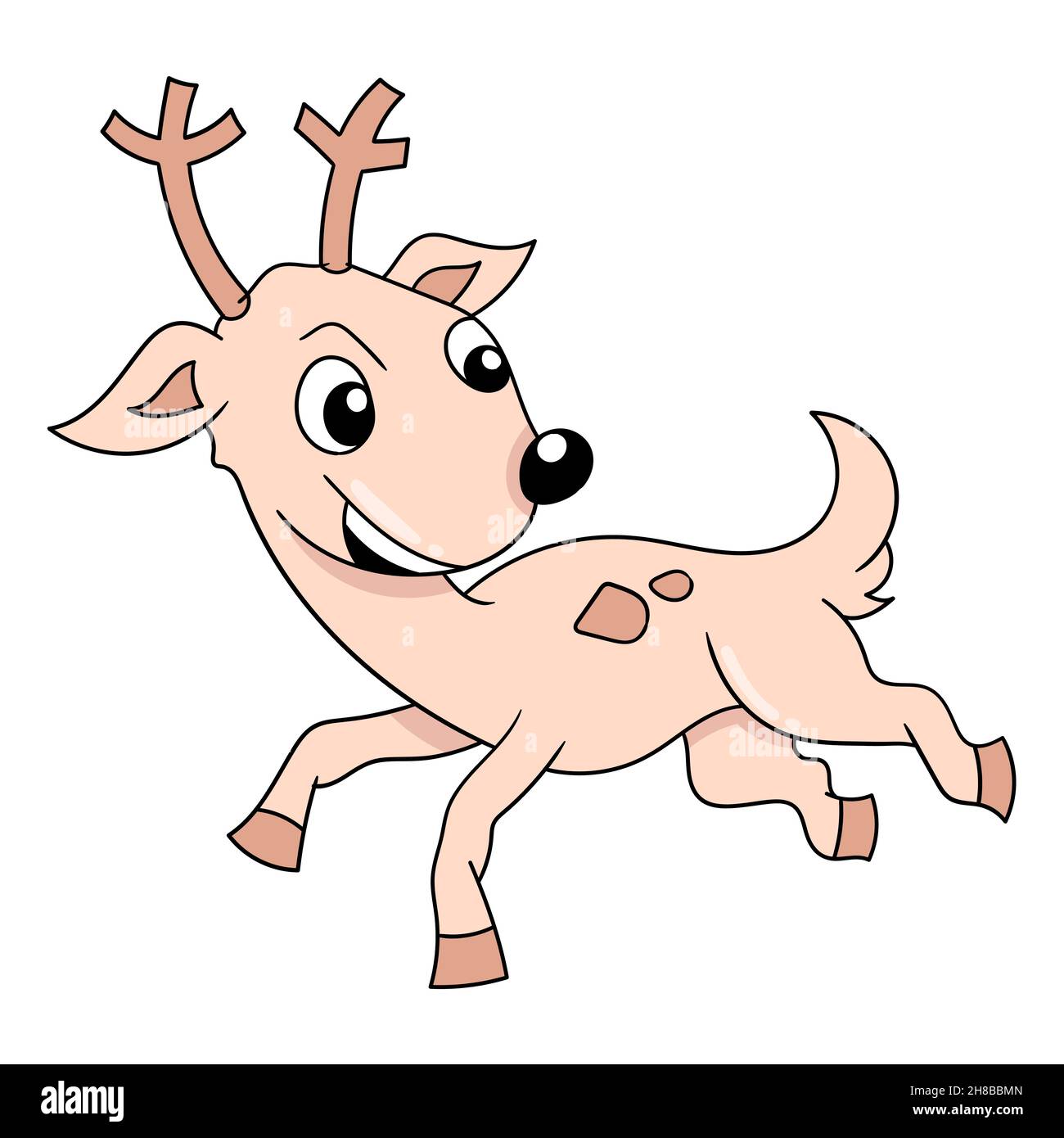 happy face deer running, vector illustration art. doodle icon image ...