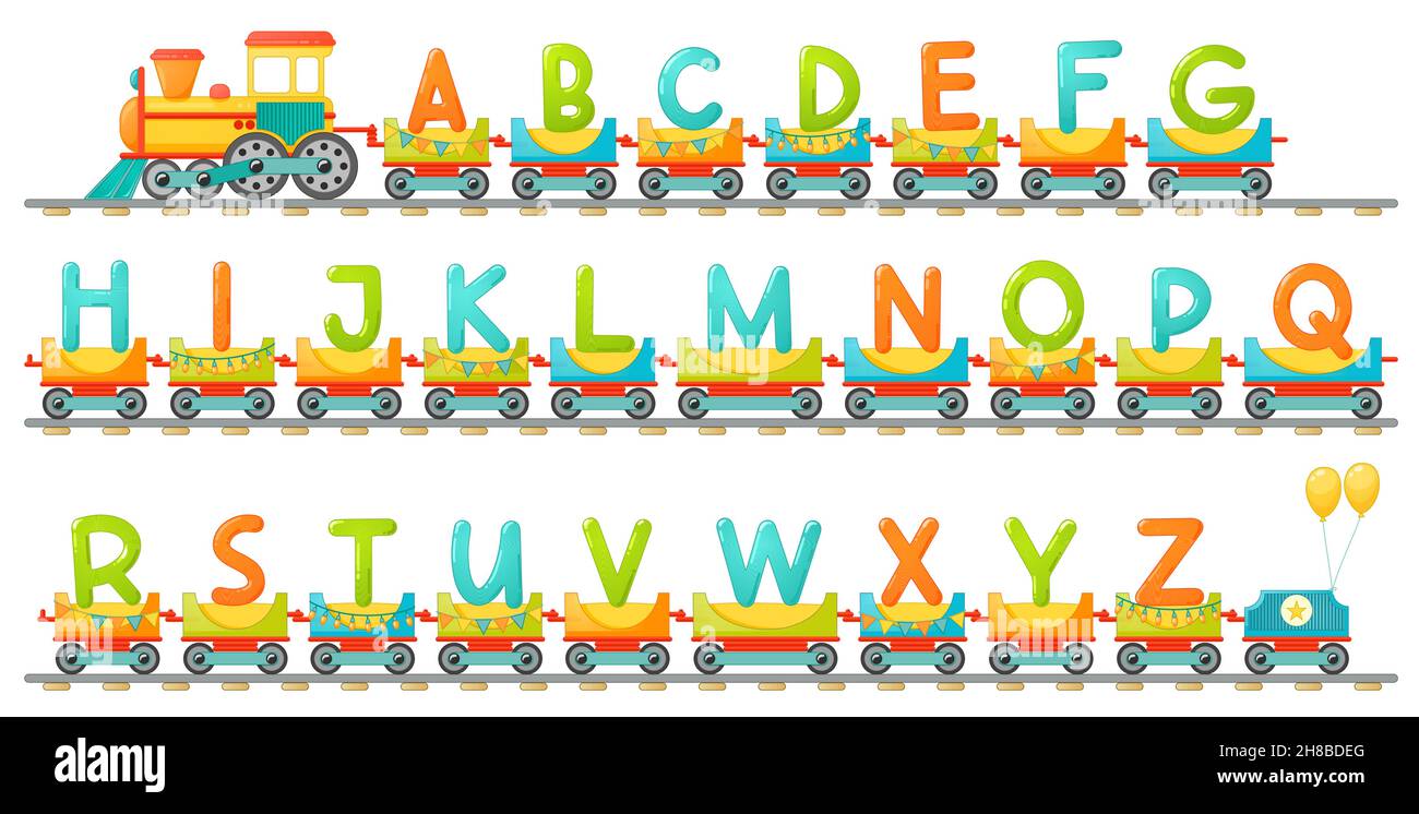 Train alphabet for kid in cartoon style. Capital letters only. Vector ...