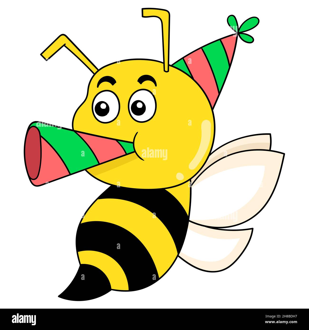 the bee is blowing the trumpet for the celebration of the new year and ...