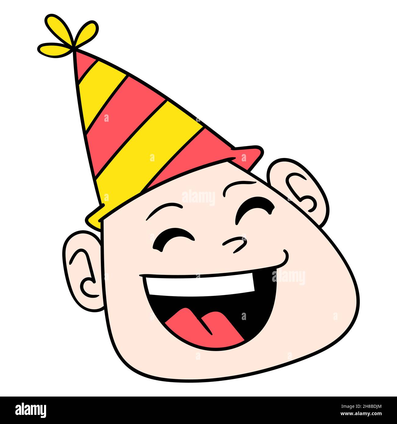fat boy head celebrates birthday, vector illustration carton emoticon ...