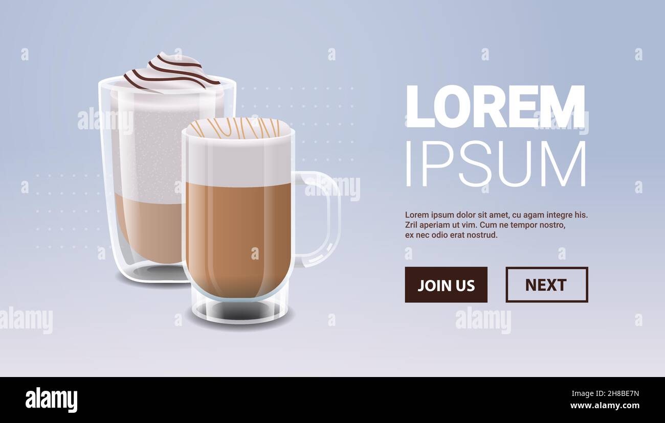 realistic coffee in glasses hot frappe caramel macchiato drinks Stock ...