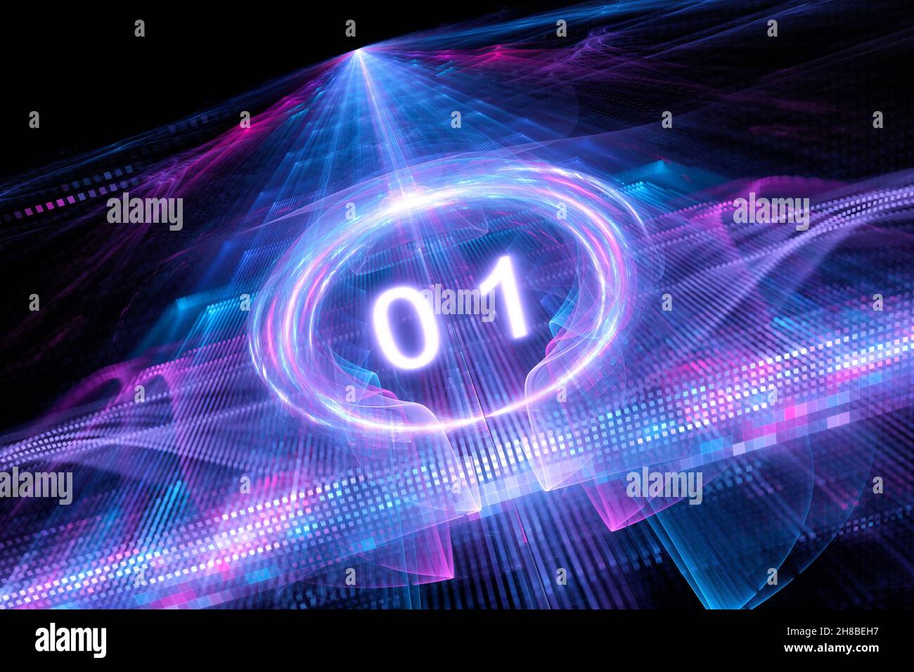 Vibrant glowing qubit concept, quantum computing and encryption, computer generated abstract ...