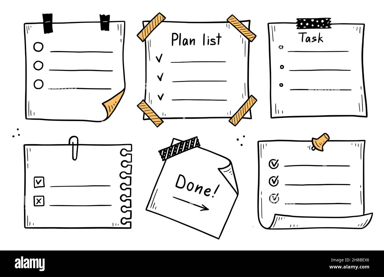 Doodle checklist set. To do, task list with check mark vector ...