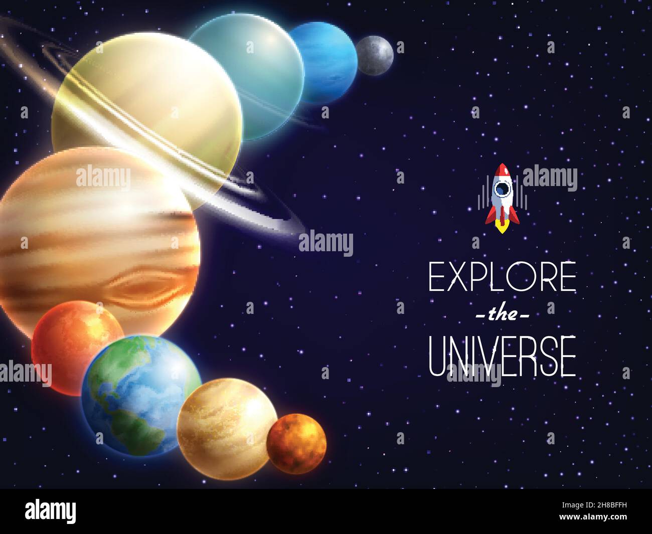 Solar system realistic background with space and galaxy symbols vector ...