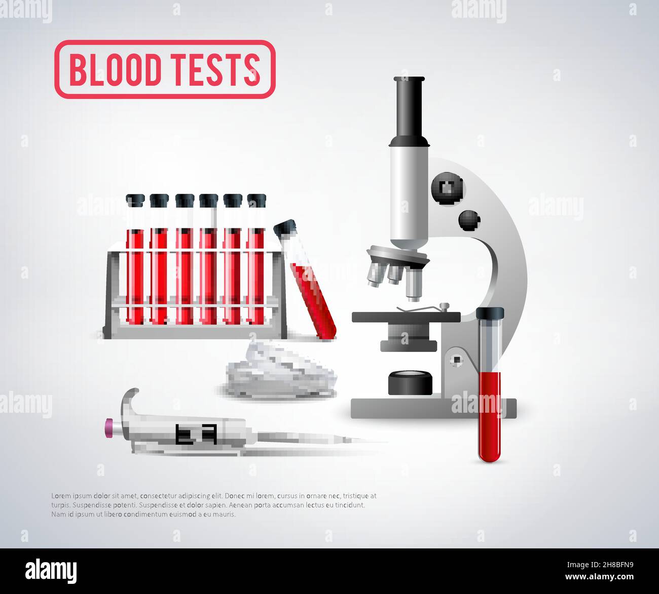 Medical realistic background with microscope unit and set of glass ...