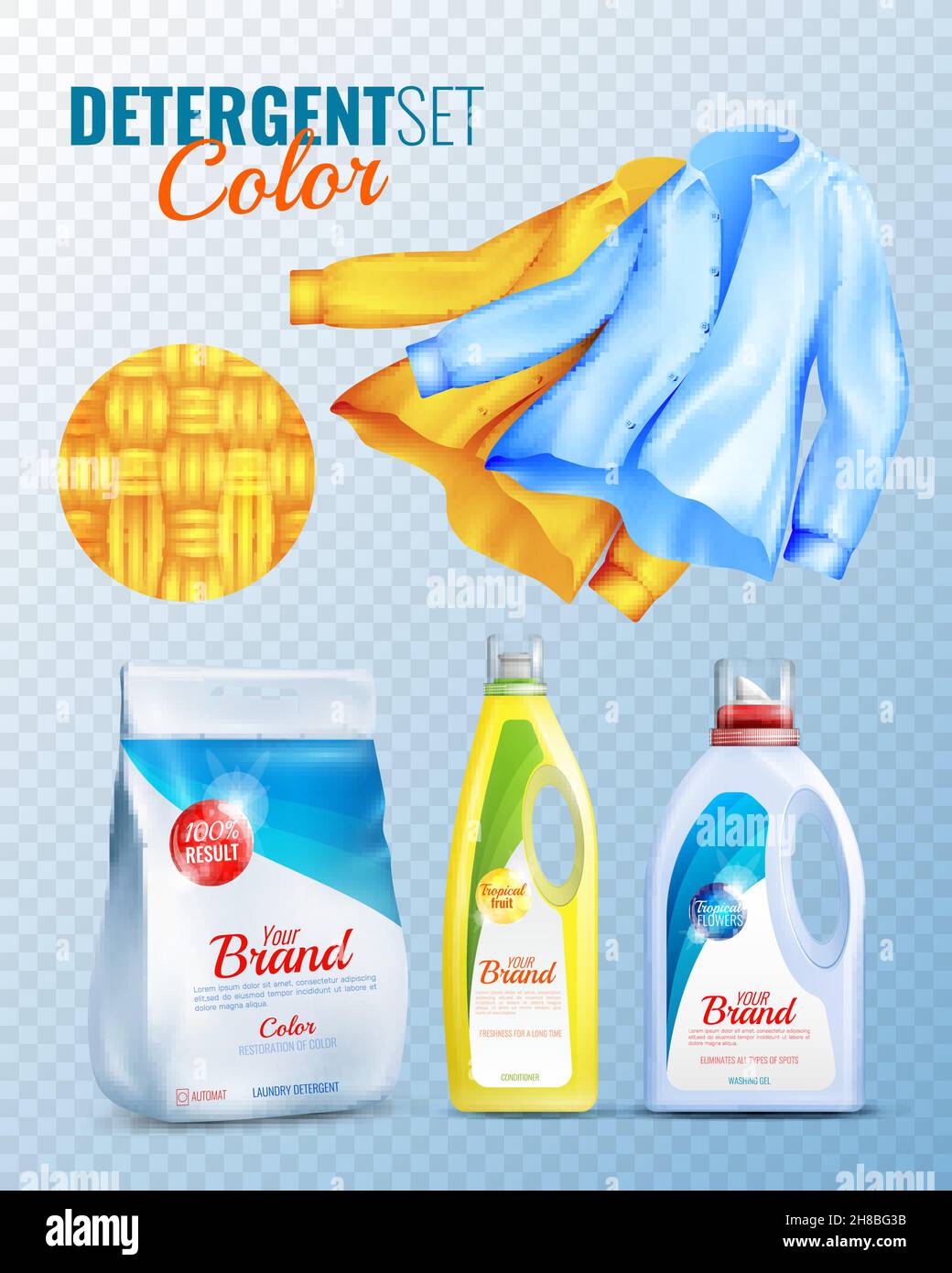 Colored and isolated detergents clothes transparent icon set with ...