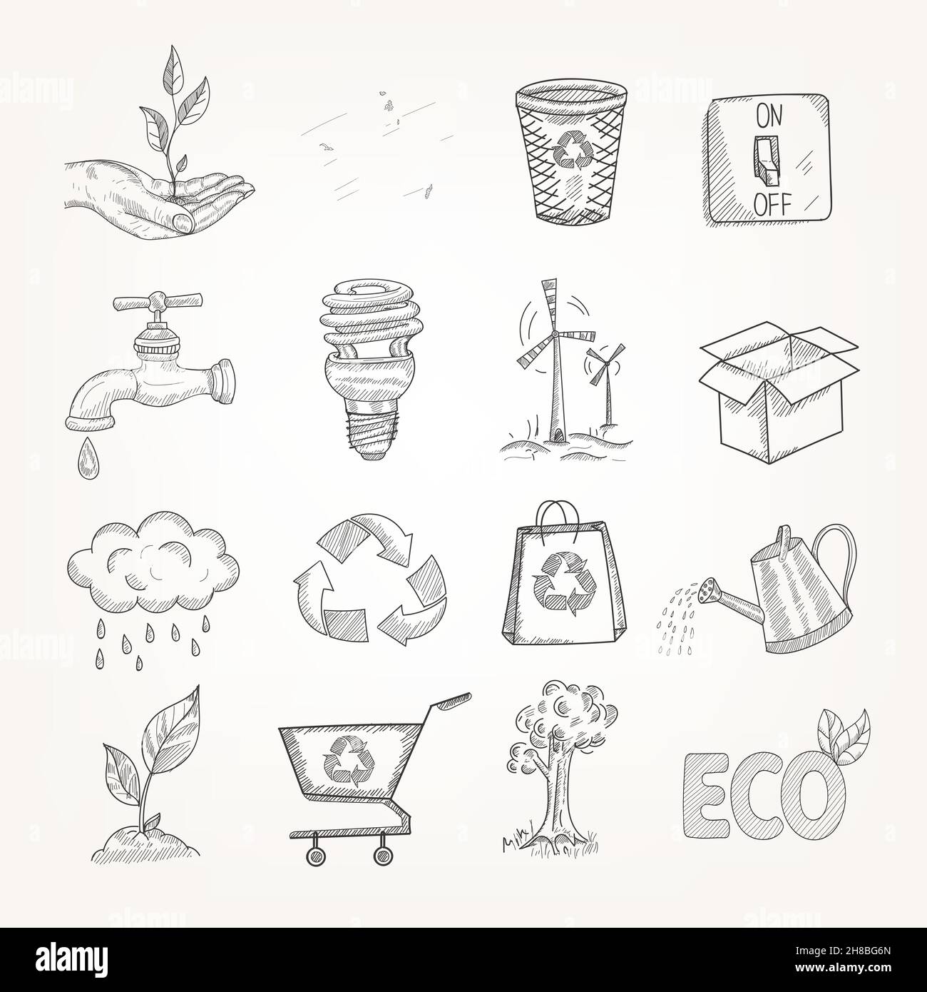 Doodles garbage recycling global conservation ecology icons set ...