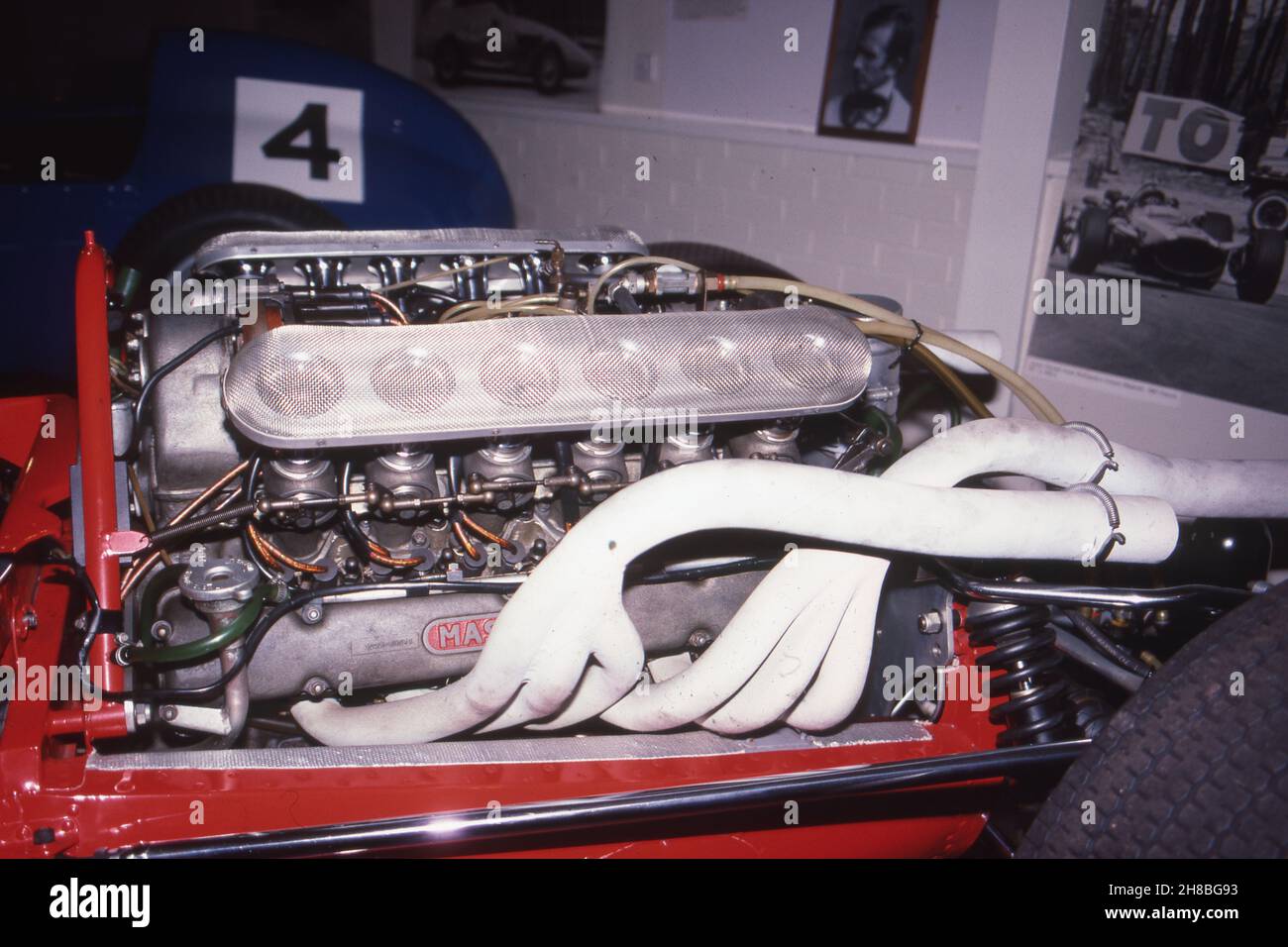 The Cooper T81 Maserati V12 Formula One engine in the red livery of Jo ...