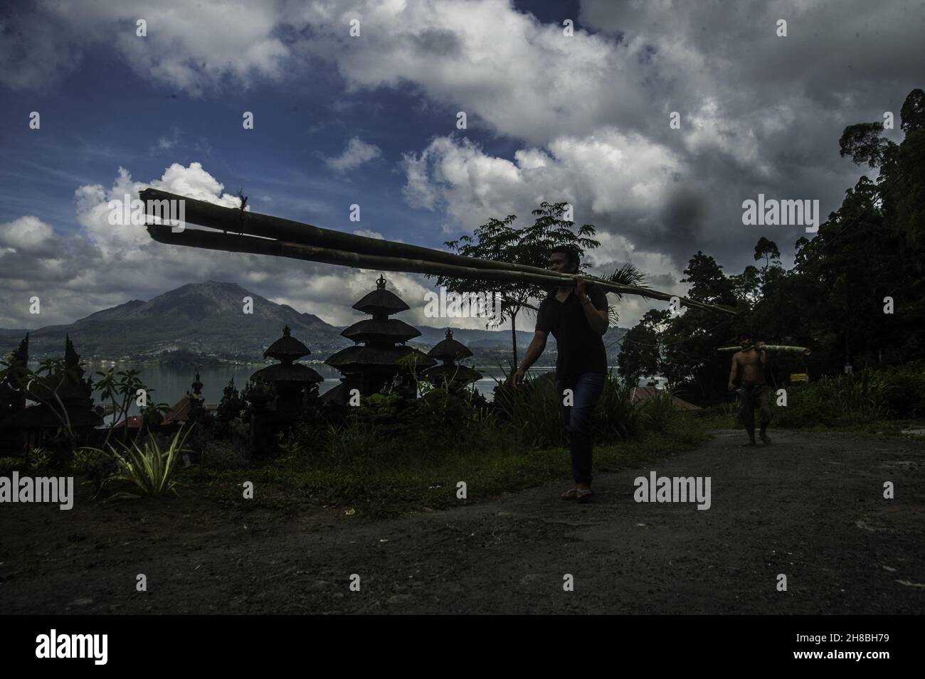 Bali Aga people activitiy seen beside the temple of Terunyan village ...