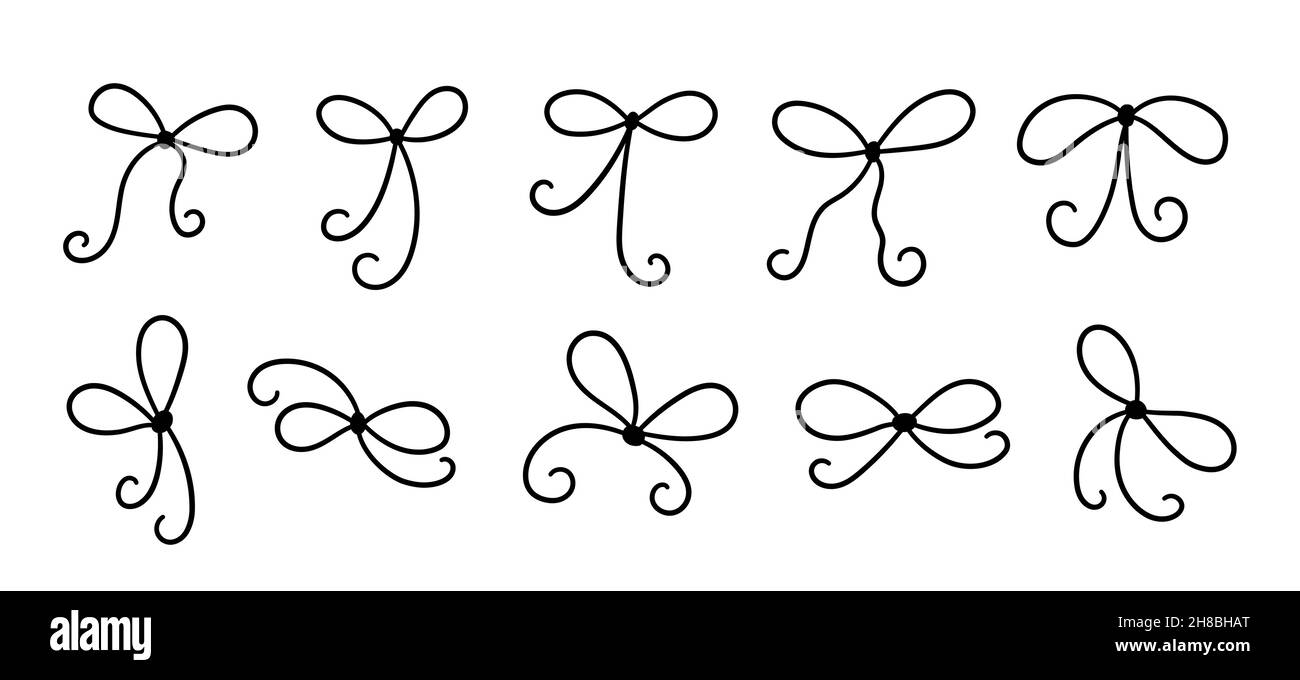 Thread bows with knots. Decorative thin ribbons set. Hand drawn vector ...