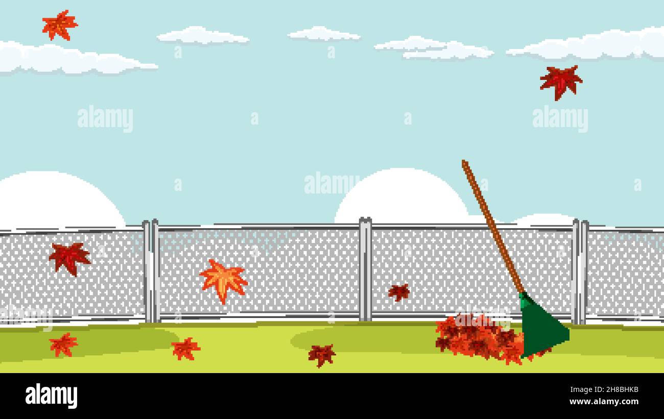 Thumbnail design with autumn leaves and rake illustration Stock Vector ...