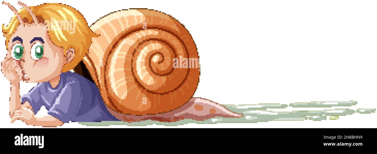 Snail boy cartoon character on white background illustration Stock ...