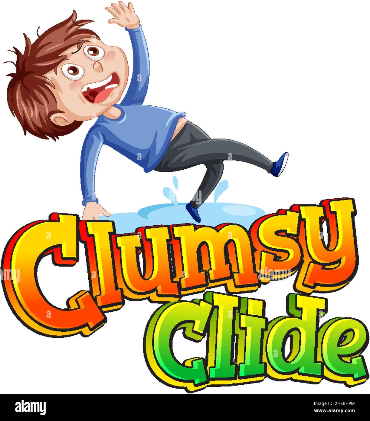 Clumsy Clide logo text design with boy slipped on a wet floor ...
