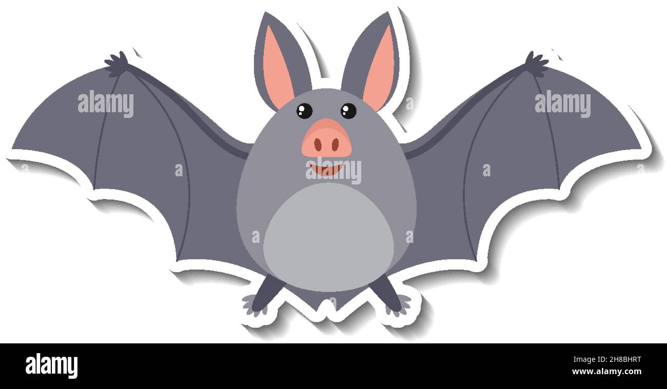 Cute chubby bat animal cartoon sticker illustration Stock Vector Image ...