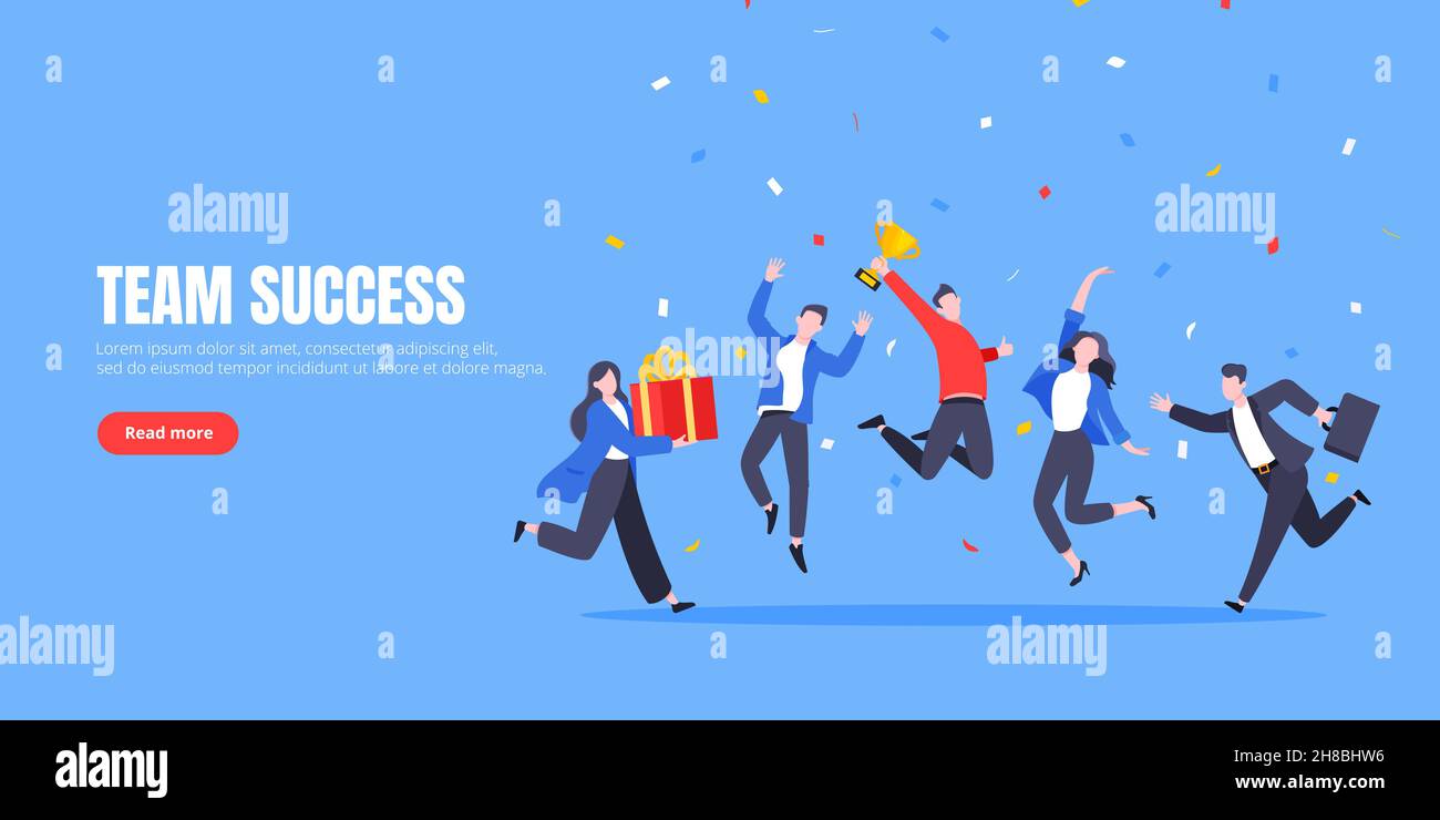 Happy business team employee winners award ceremony flat style design vector illustration Stock ...