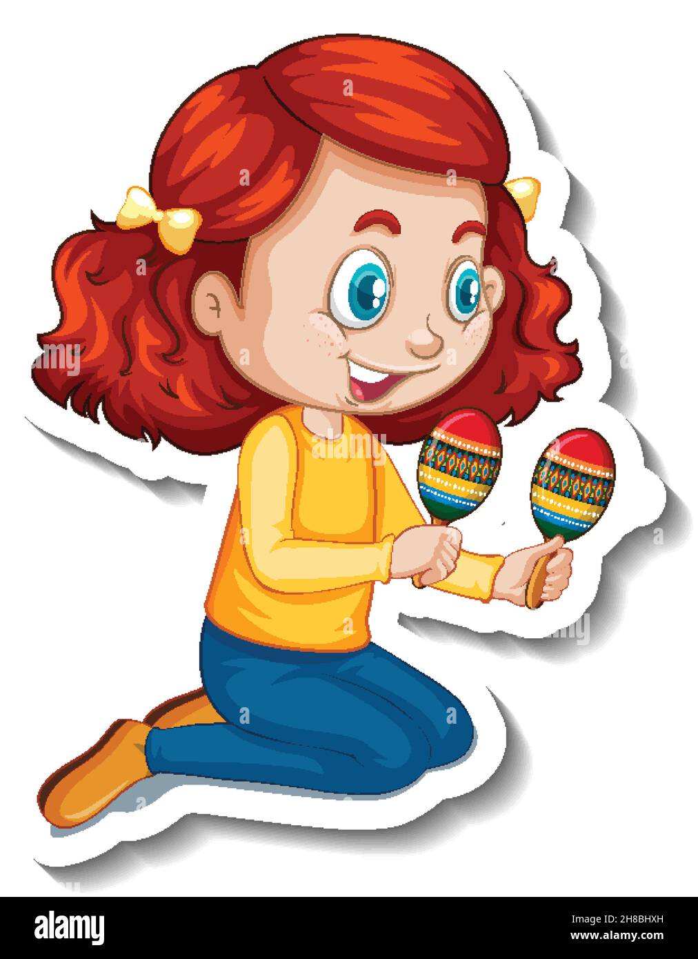 A girl playing maracas cartoon character sticker illustration Stock ...