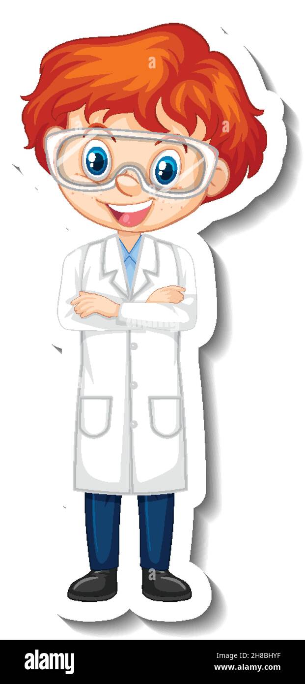 Scientist boy cartoon character sticker illustration Stock Vector Image ...