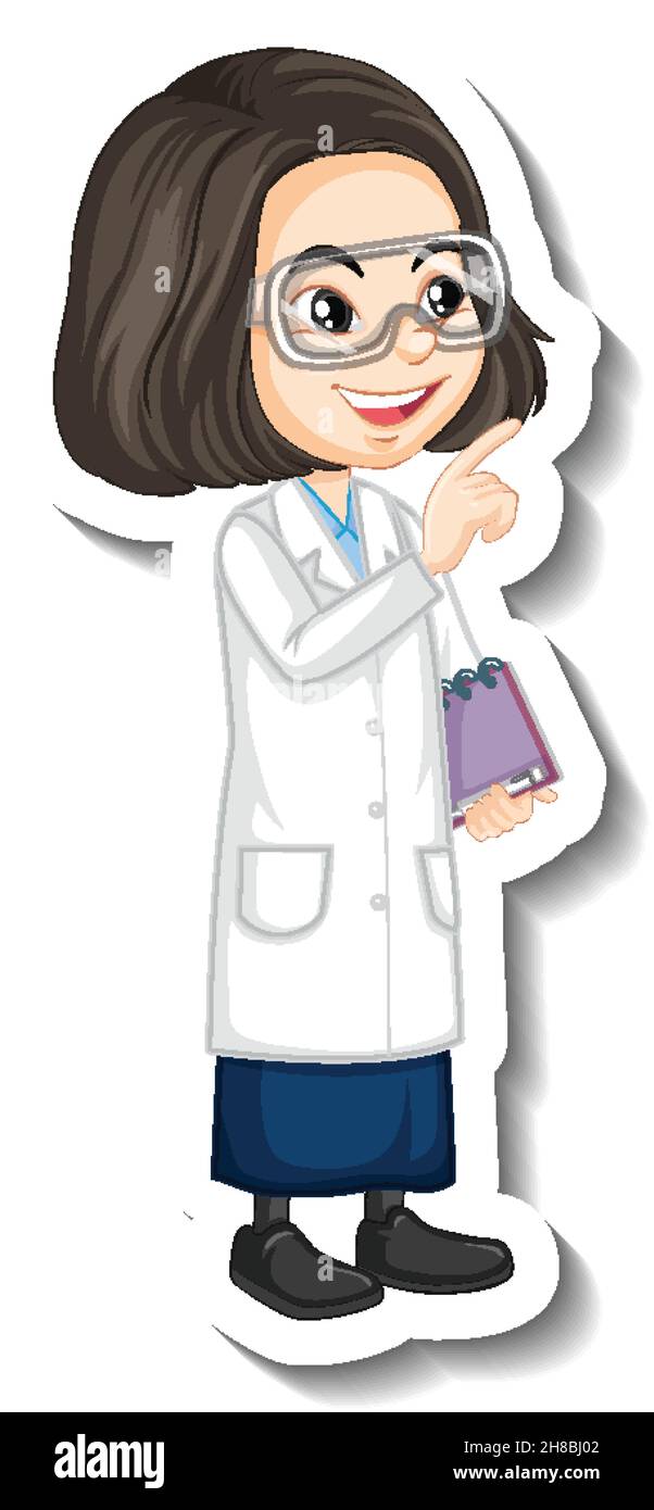 Scientist girl cartoon character sticker illustration Stock Vector ...