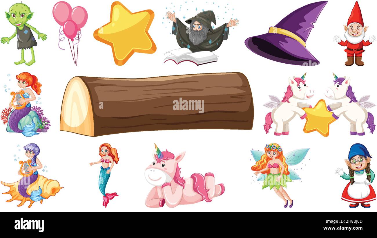 Set of fantasy fairy tale characters and elements illustration Stock ...