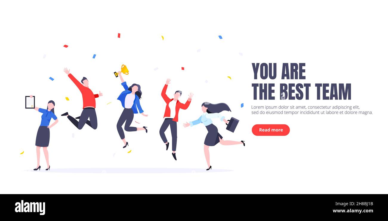 Happy business team employee winners award ceremony flat style design vector illustration Stock ...