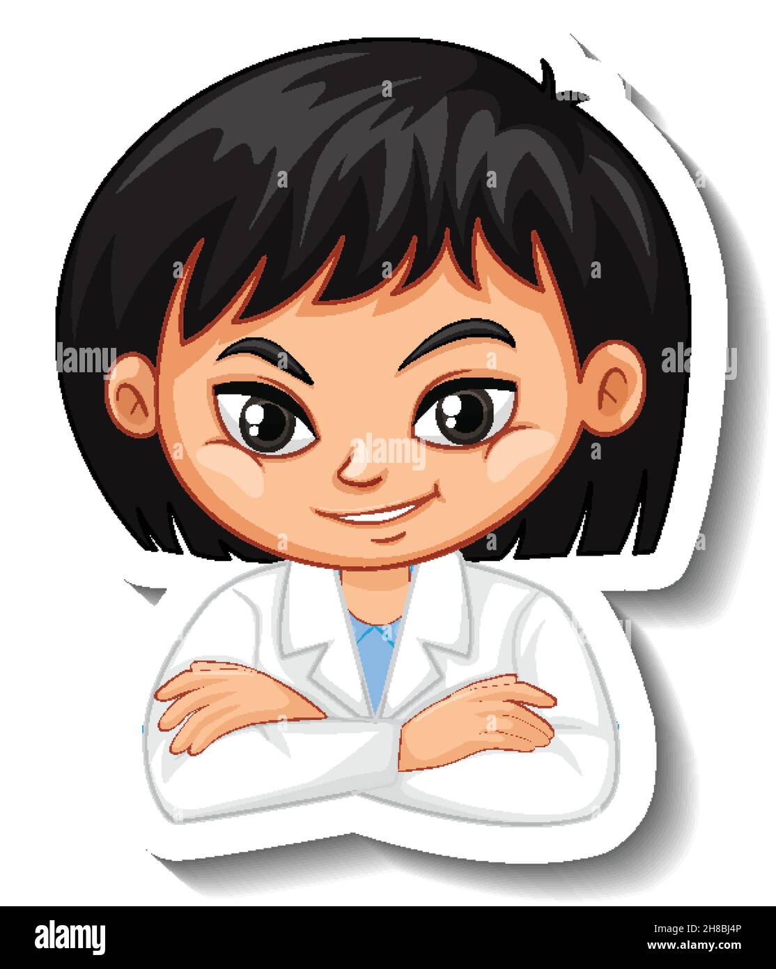 Scientist girl cartoon character sticker illustration Stock Vector ...