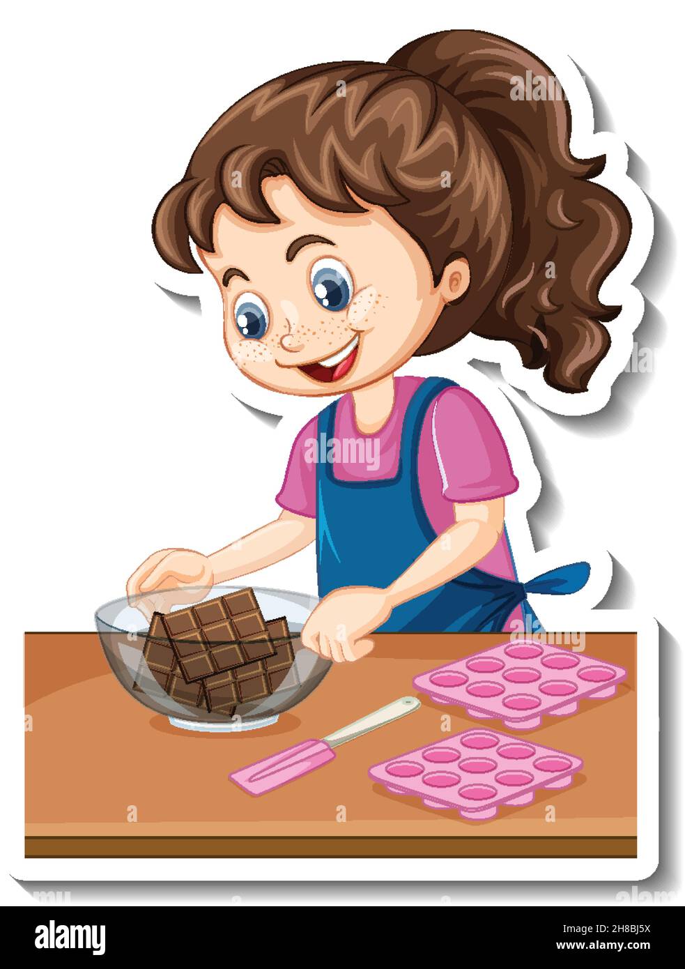 Cartoon character sticker a girl with baking equipments illustration ...