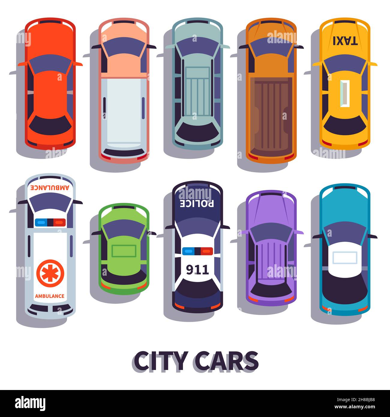 Car top view. City vehicle transport. Automobile cars for ...