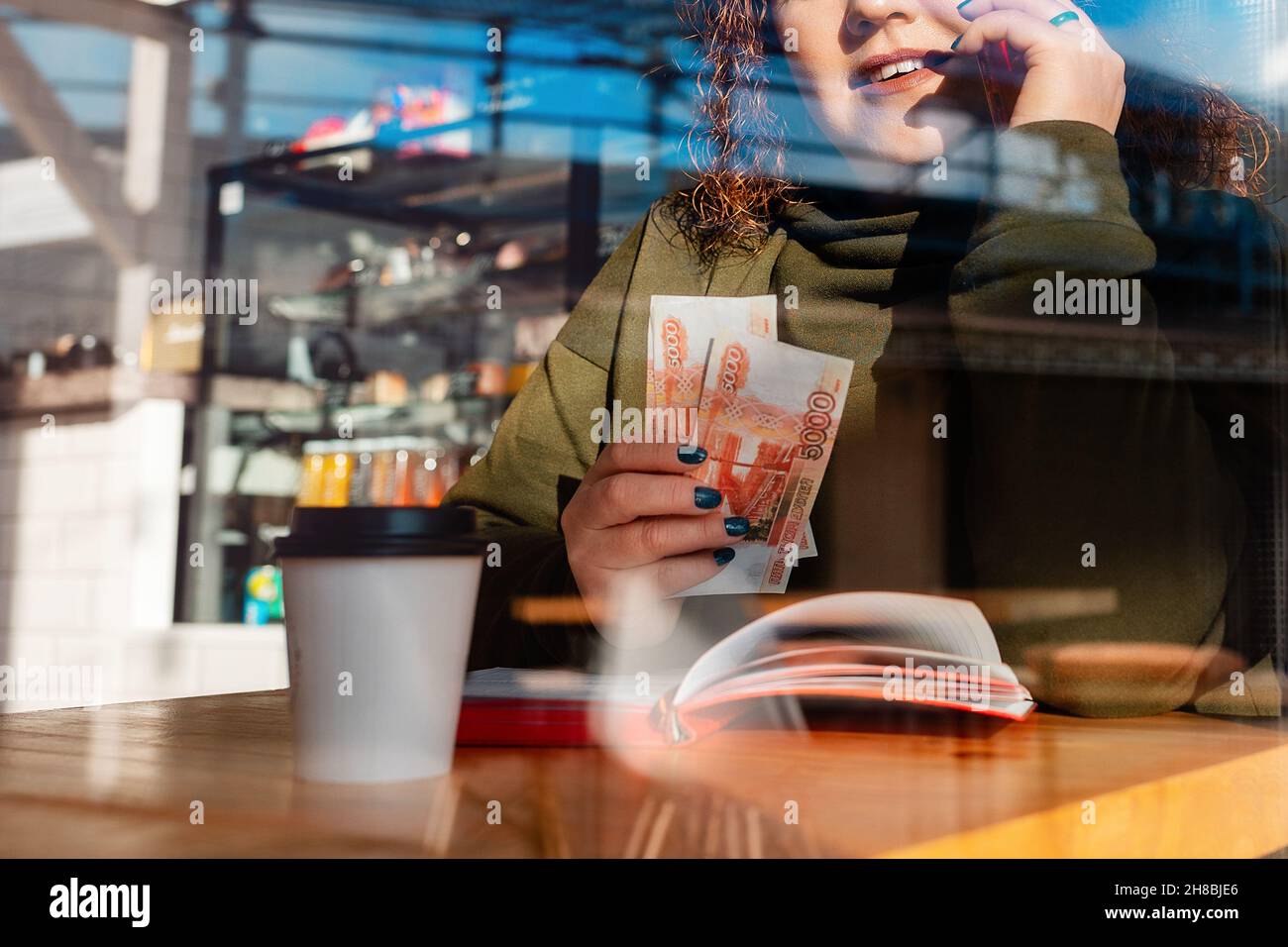 Communication sitting smiling banknote holding finance hi-res stock ...