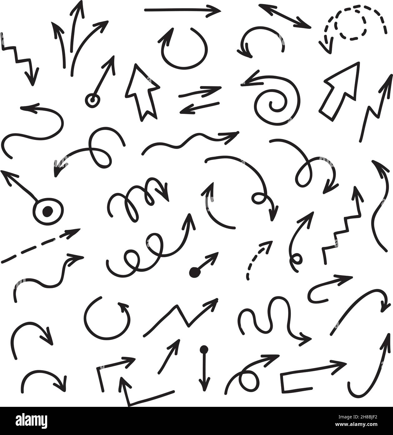 Hand drawn arrows. Scribble arrow, sketchy ink arrowheads vector set ...