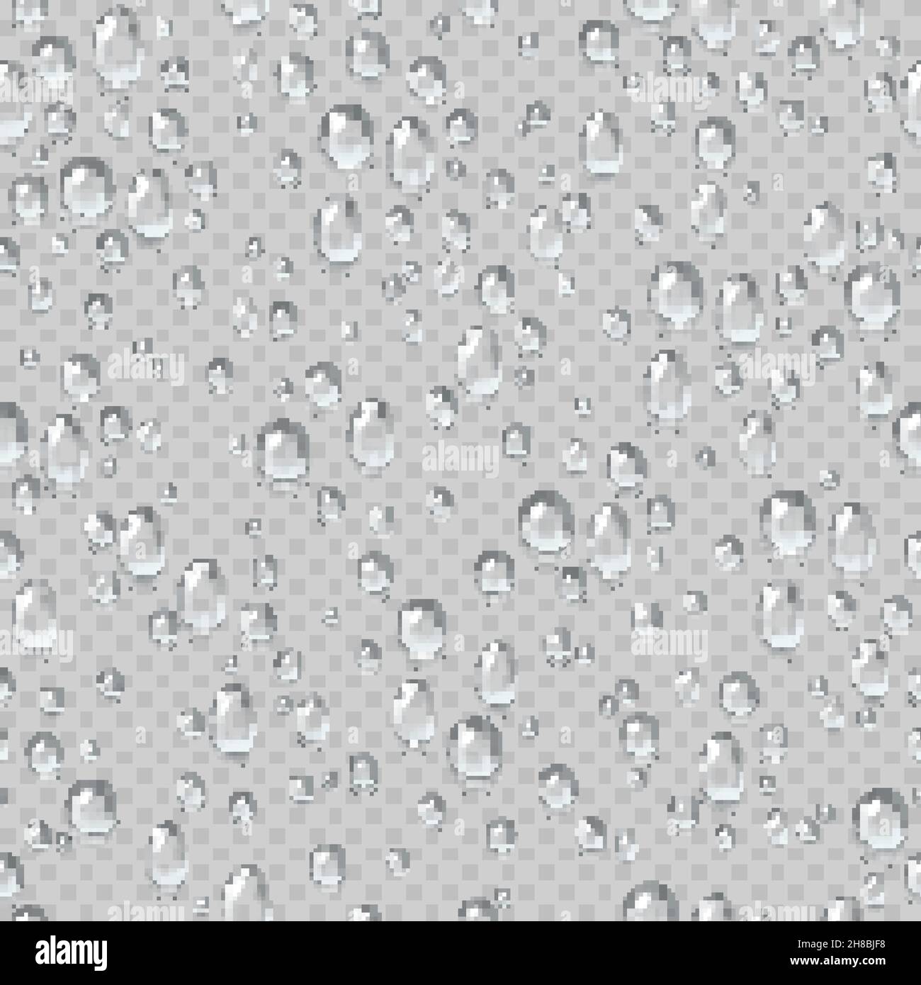Water drops seamless pattern. Rain droplets on window fogged glass. Fresh drop raindrops ...