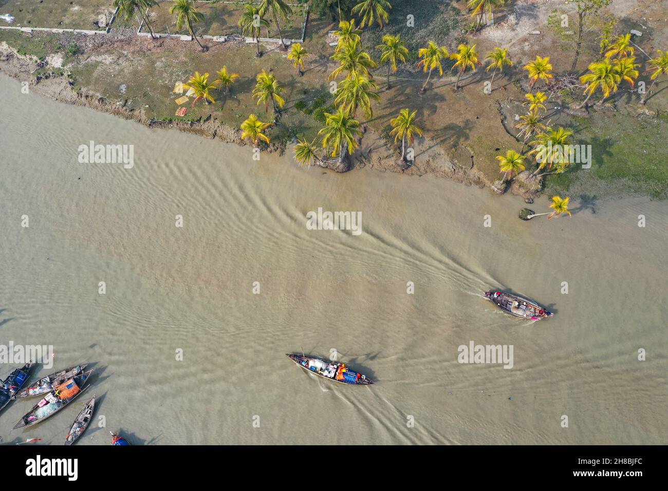 Aerial View of the bank of Meghna River at Char Fasson in Bhola ...