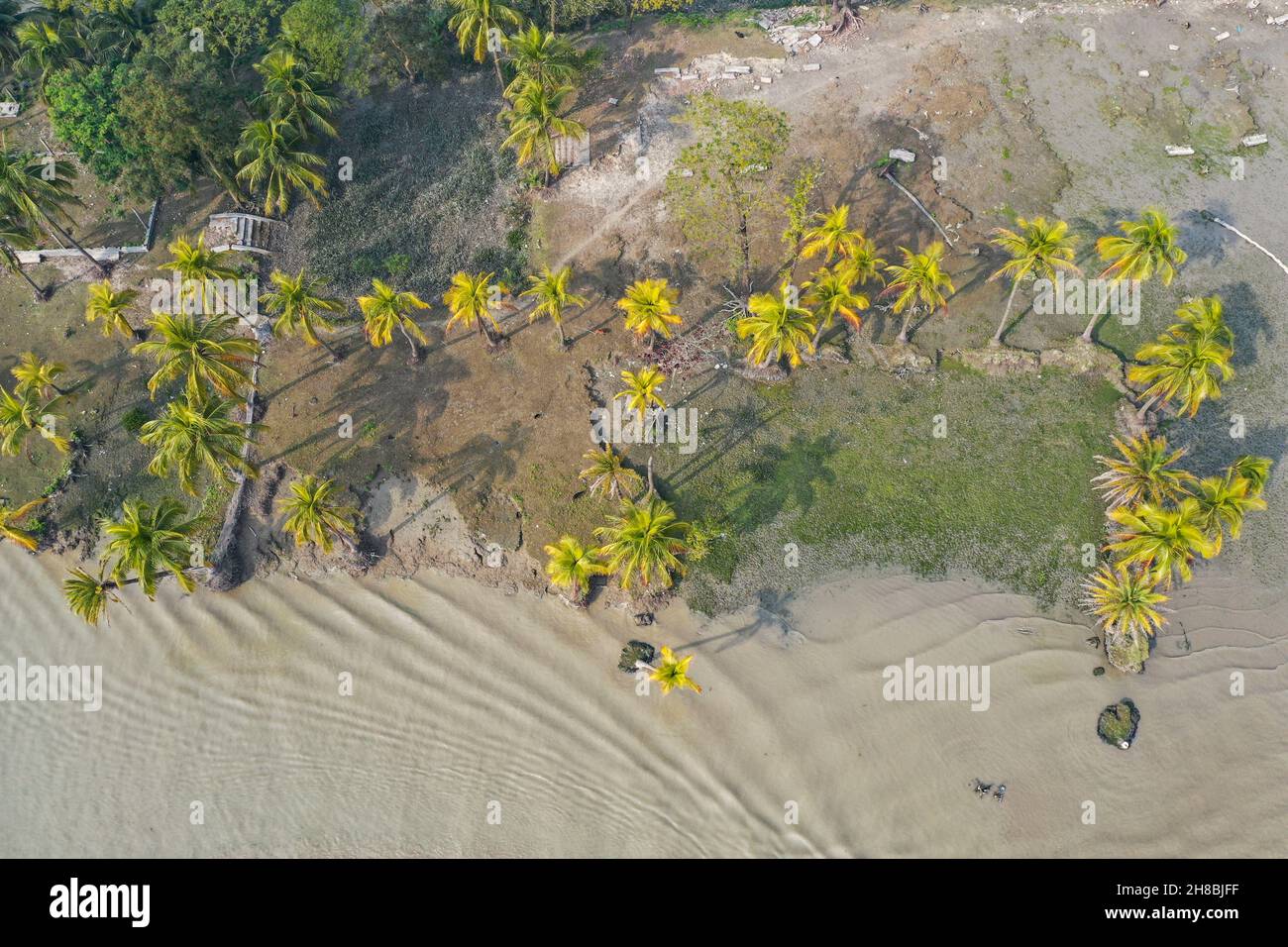 Aerial View of the bank of Meghna River at Char Fasson in Bhola ...
