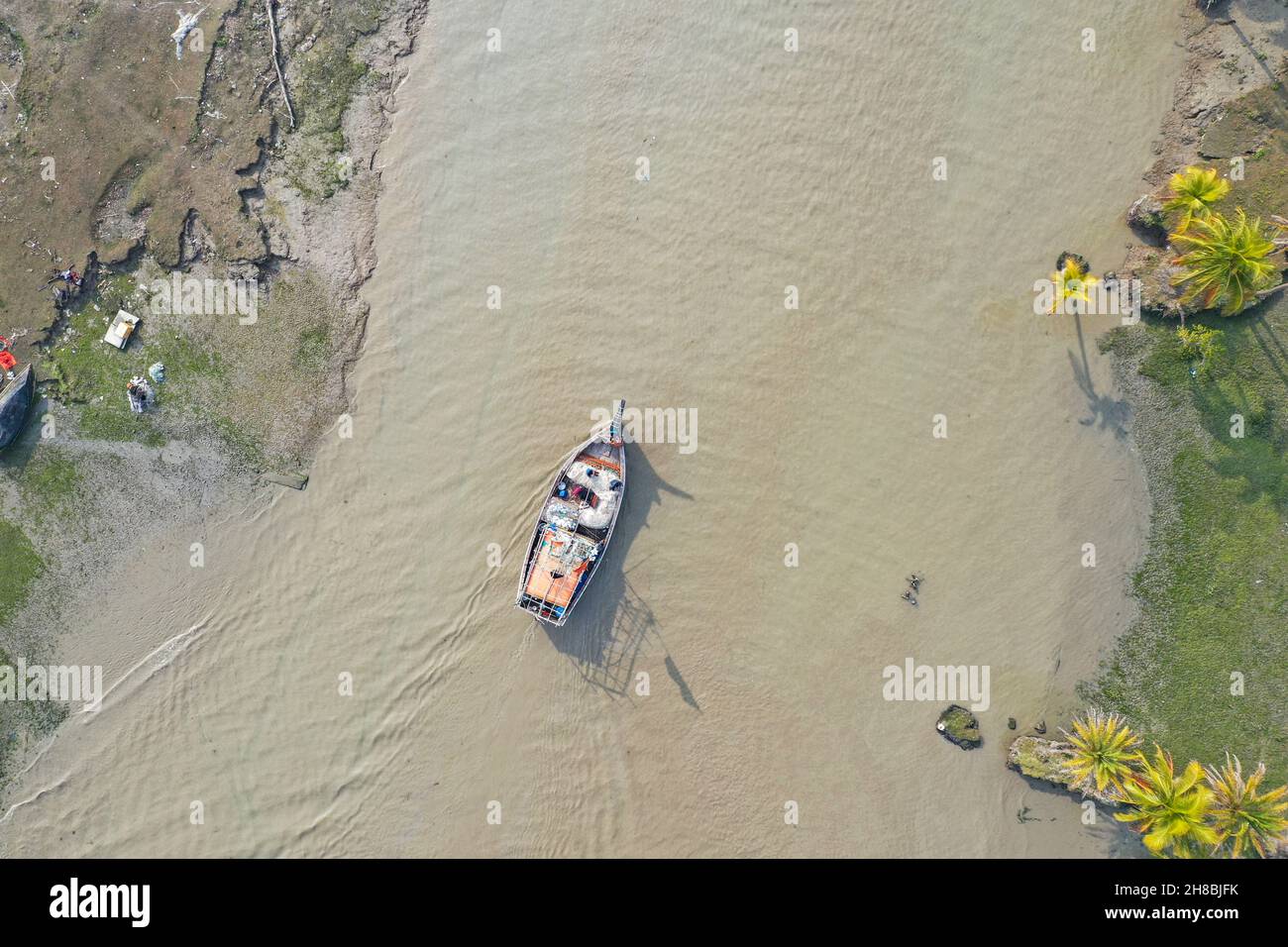 Aerial View of the bank of Meghna River at Char Fasson in Bhola ...