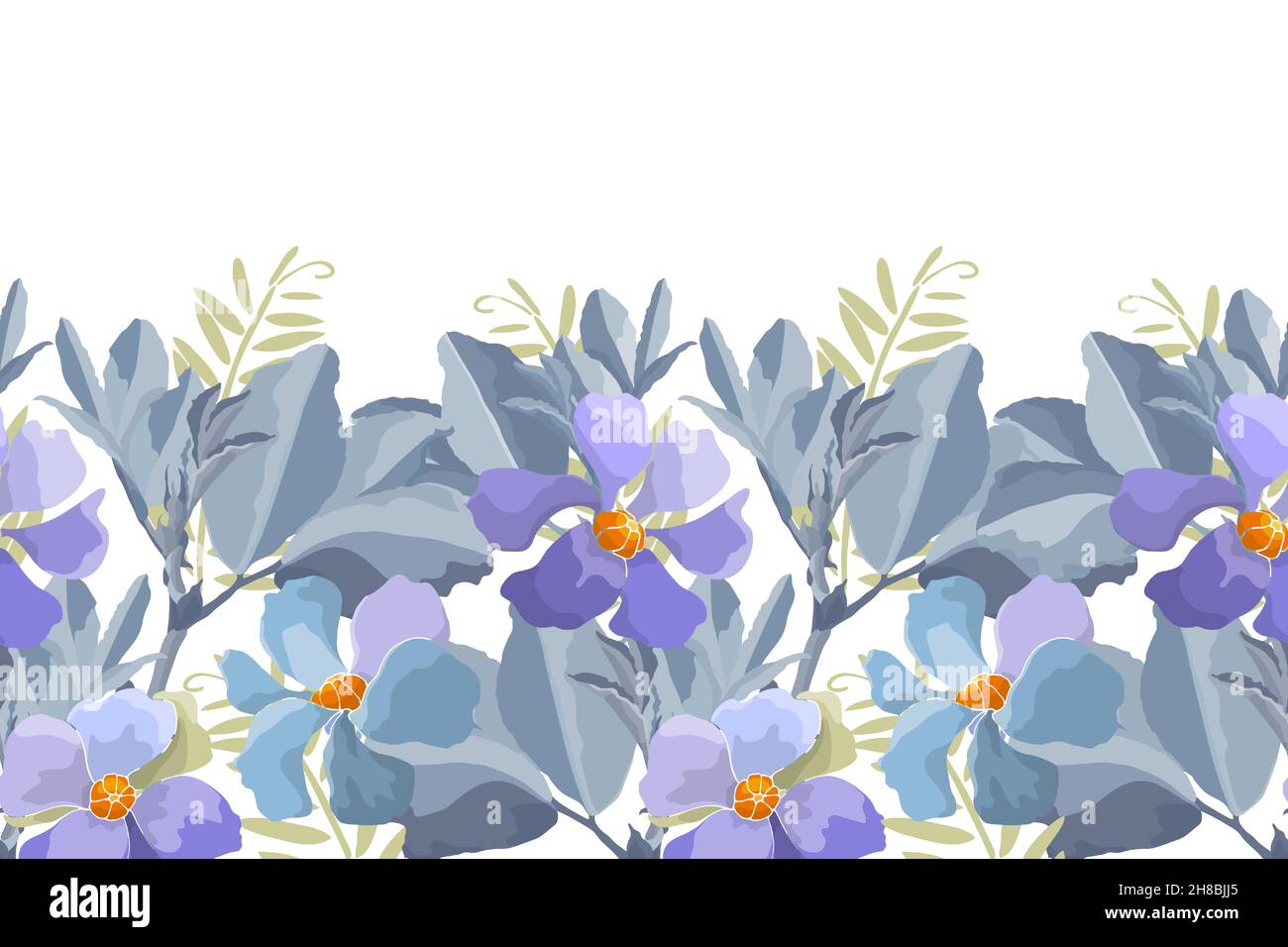 Vector floral seamless pattern, border. Horizontal panoramic design ...