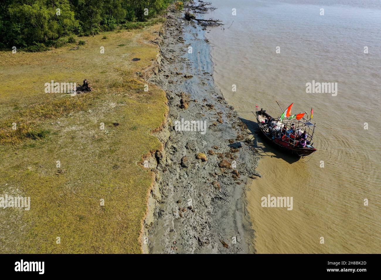 Aerial View of erosion at Dhal Chhar union of Char Fasson upajila in ...