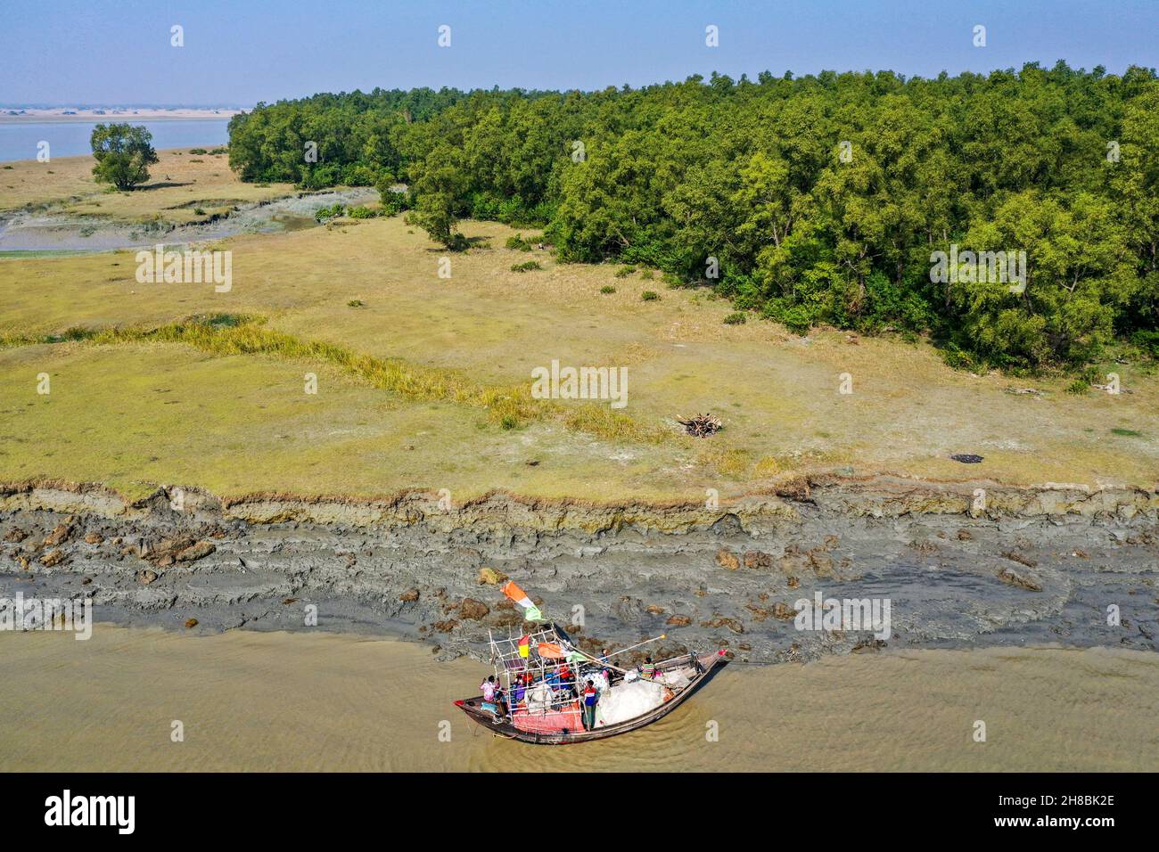 Aerial View of erosion at Dhal Chhar union of Char Fasson upajila in ...