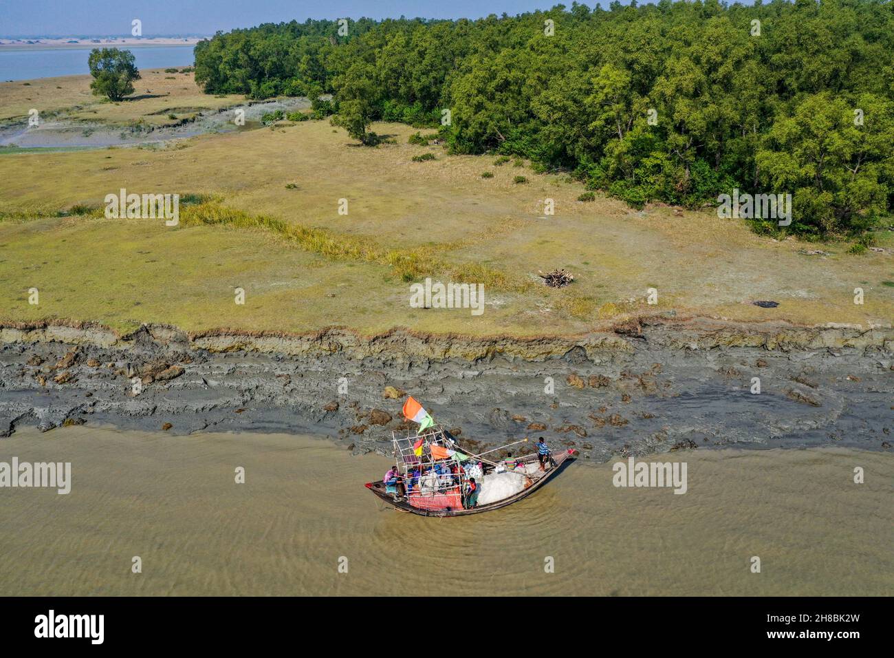 Aerial View of erosion at Dhal Chhar union of Char Fasson upajila in ...