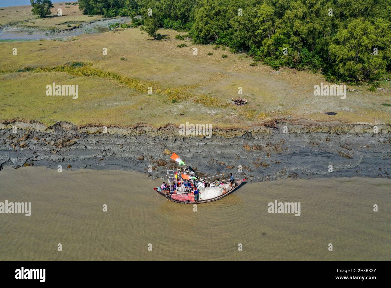 Aerial View of erosion at Dhal Chhar union of Char Fasson upajila in ...