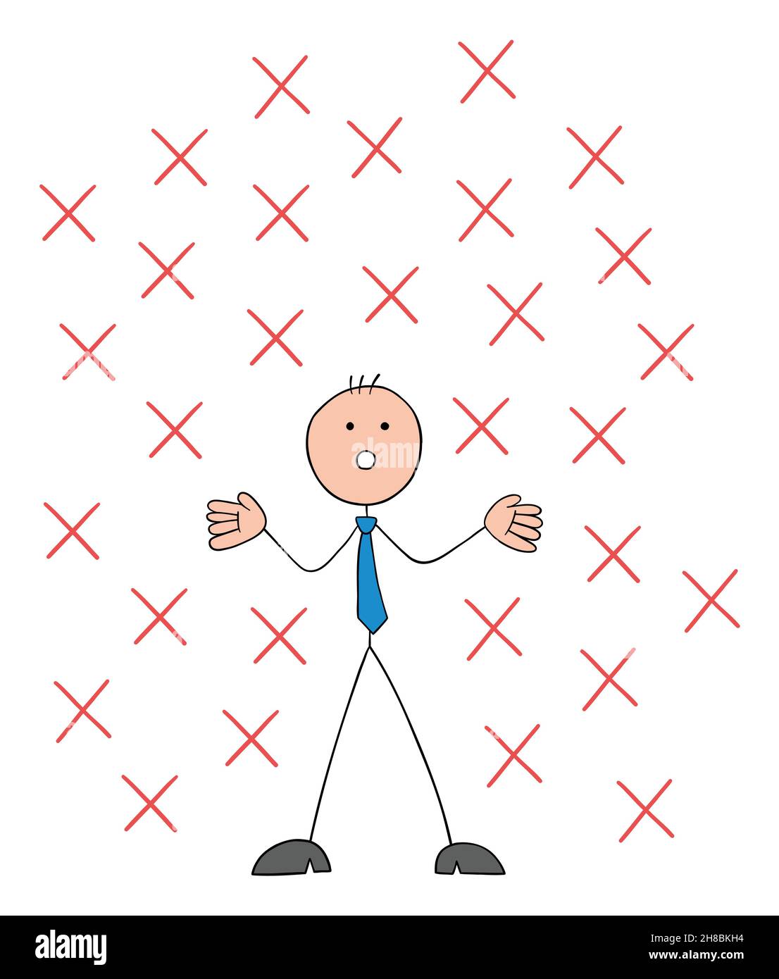 Problem, there are so many crosses around stickman businessman ...