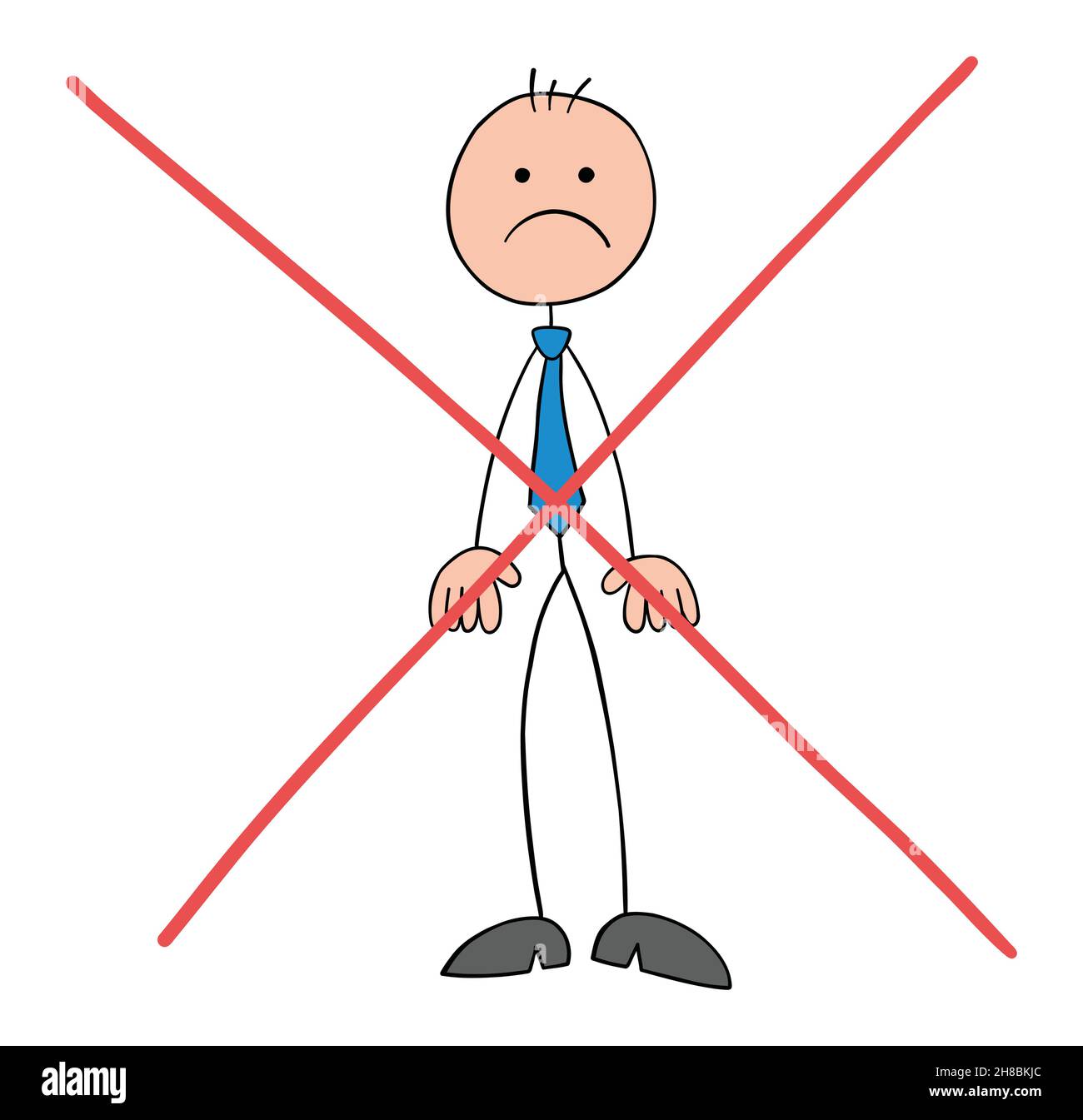 Problem, stickman businessman has a cross on him, he is rejected and ...