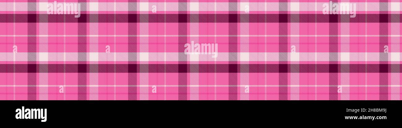 Girly pink seamless plaid vector border. Gingham bright color checker ...