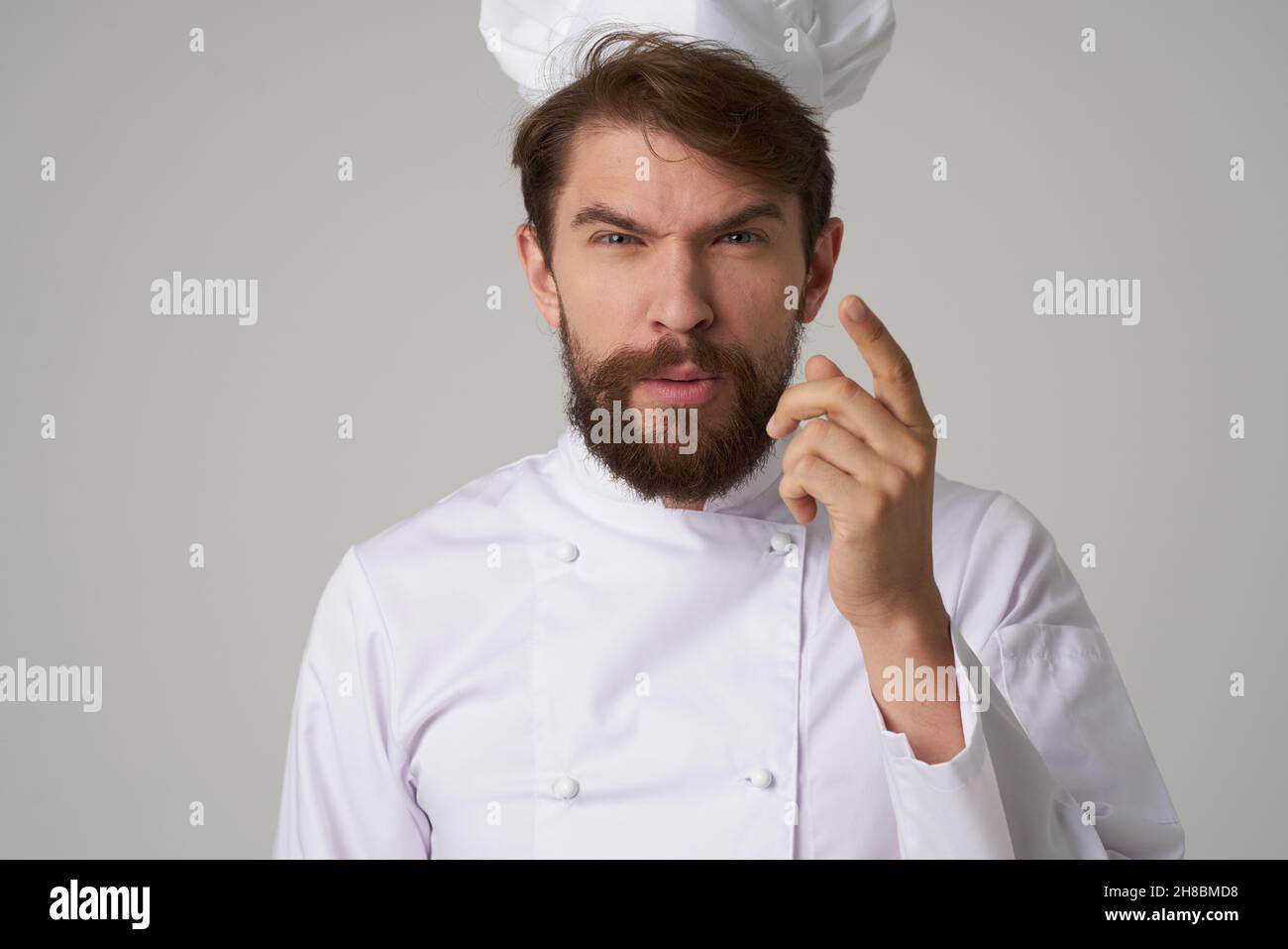 male cook restaurant service Professional hand gesture light background ...