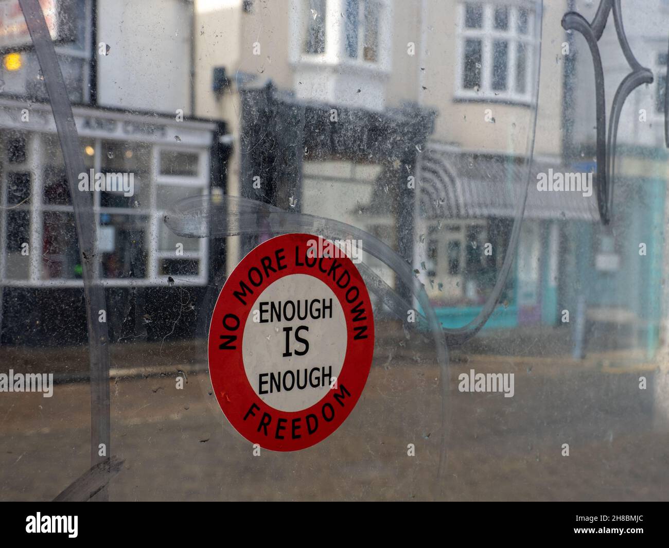 NO MORE LOCKDOWN: protest sticker on Whitstable town centre Stock Photo ...