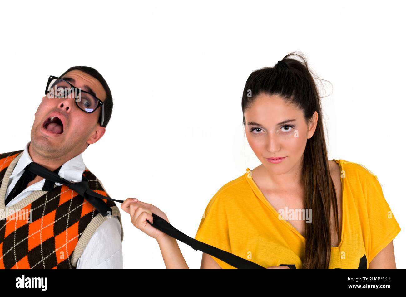 Beauty and the geek - geeky man and beautiful woman Stock Photo - Alamy