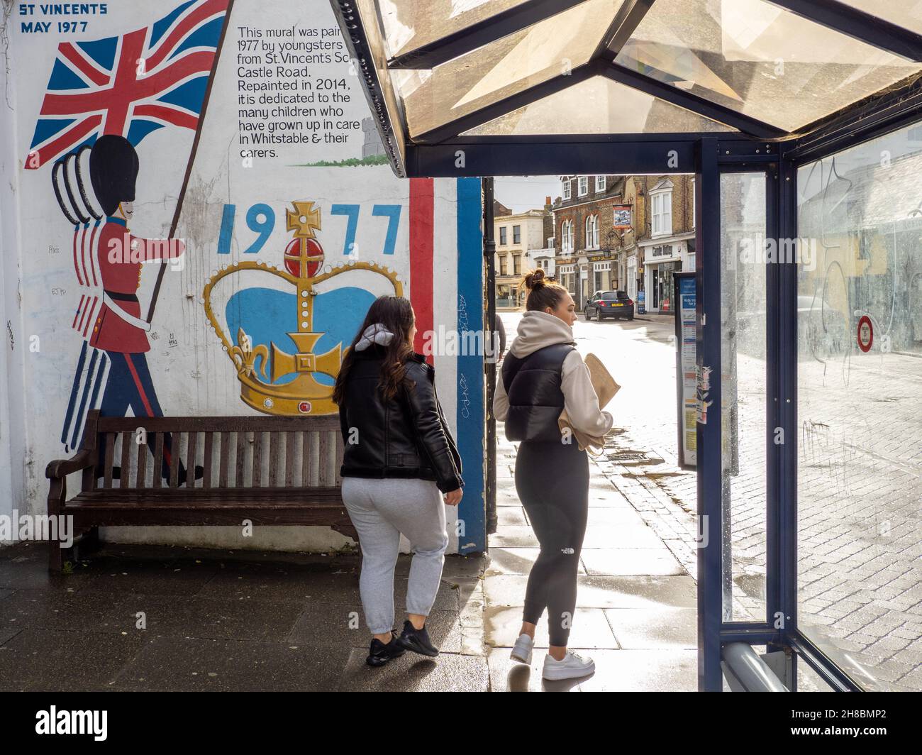 A mural commemorating the Queen's Silver Jubilee in 1977 on a wall in ...